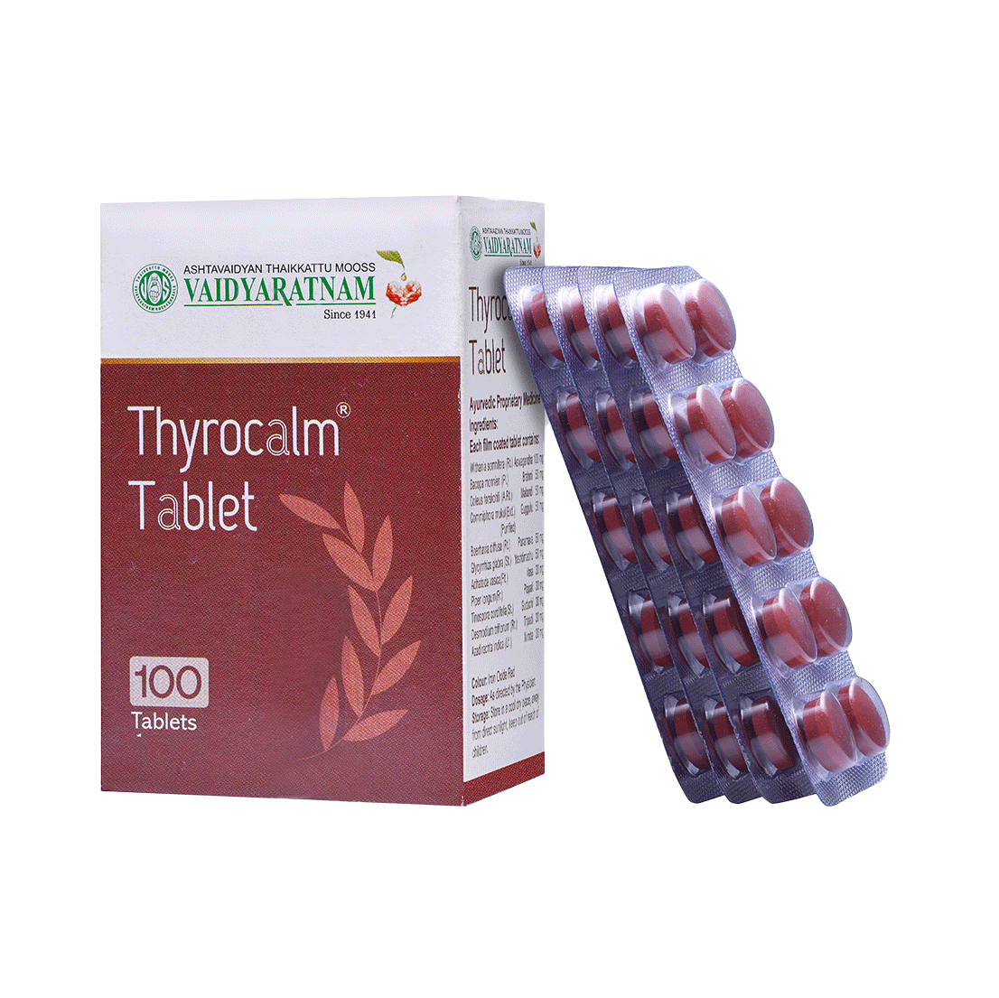 Vaidyaratnam Thyrocalm Tablets 100 Nos | Hypothyroidism Support
